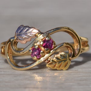 Ladies 14K Two Tone Ruby Leaf Ring - Etsy