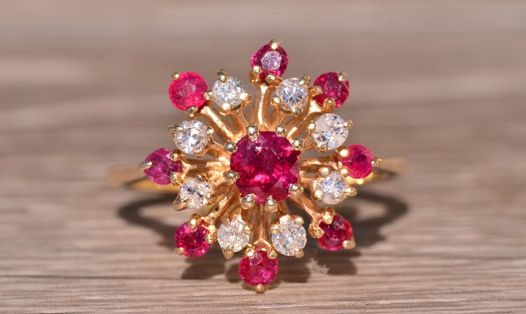 Ruby Cocktail Ring With Diamonds - Etsy