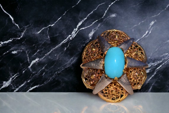 Antique Filigree Persian Turquoise Ring Gem