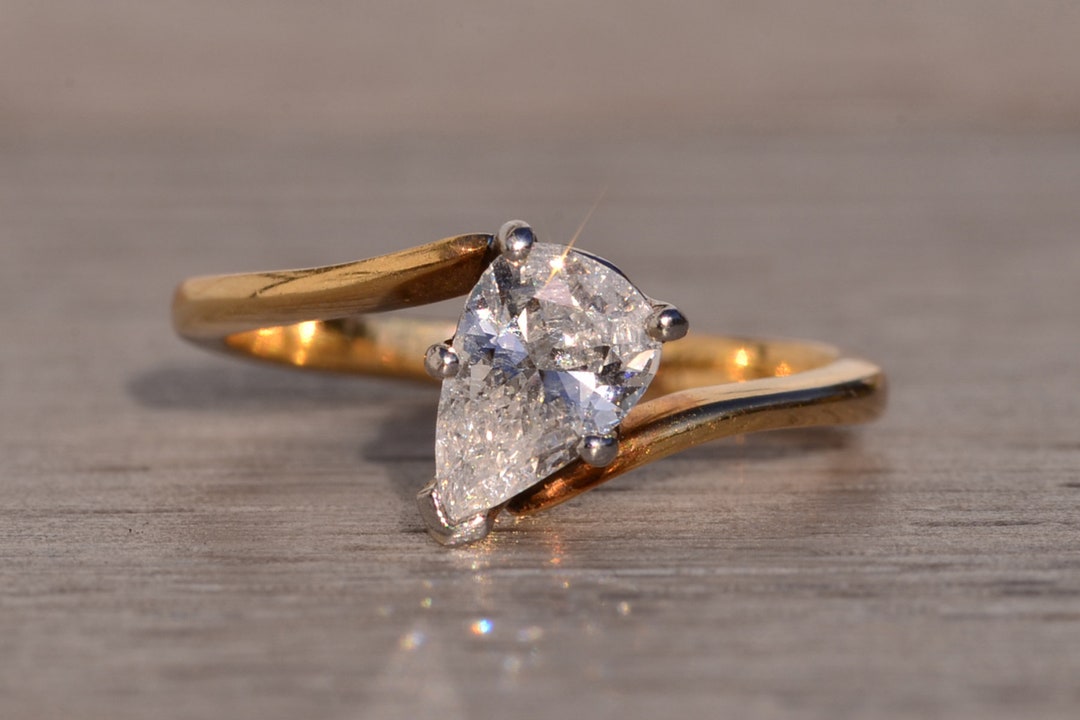 Pear Shaped Bypass Style Engagement Ring in Yellow Gold - Etsy