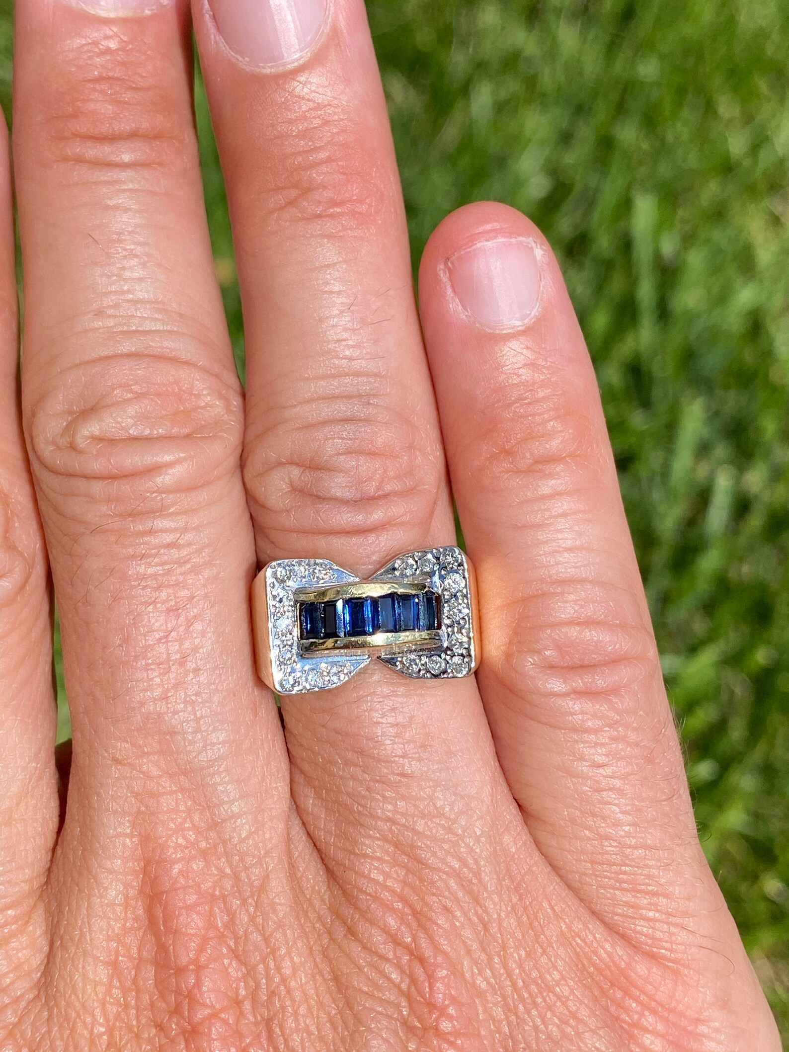 Modern Sapphire and Diamond Ring | Etsy