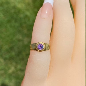 Children's 18K Yellow Gold Ring Set With Purple Cubic Zirconia - Etsy