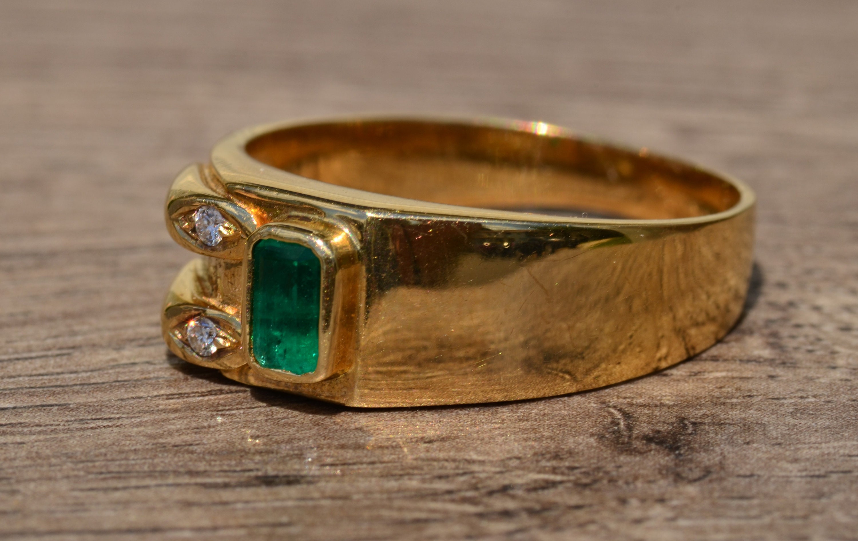 Mid Century Modern Natural Emerald and Diamond Ring | Etsy