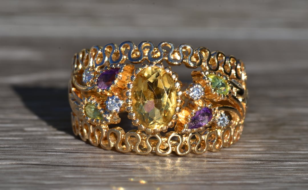 Ladies Adwar Signed 14K Multi-stone Cocktail Ring - Etsy