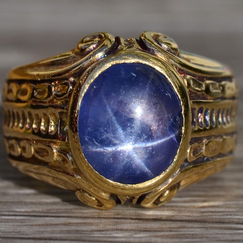 Men's Signed 18K Yellow Gold Cocktail Ring Set With Star | Etsy