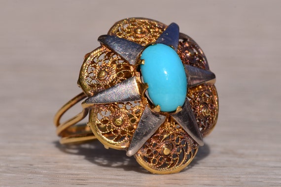 Antique Filigree Persian Turquoise Ring Gem