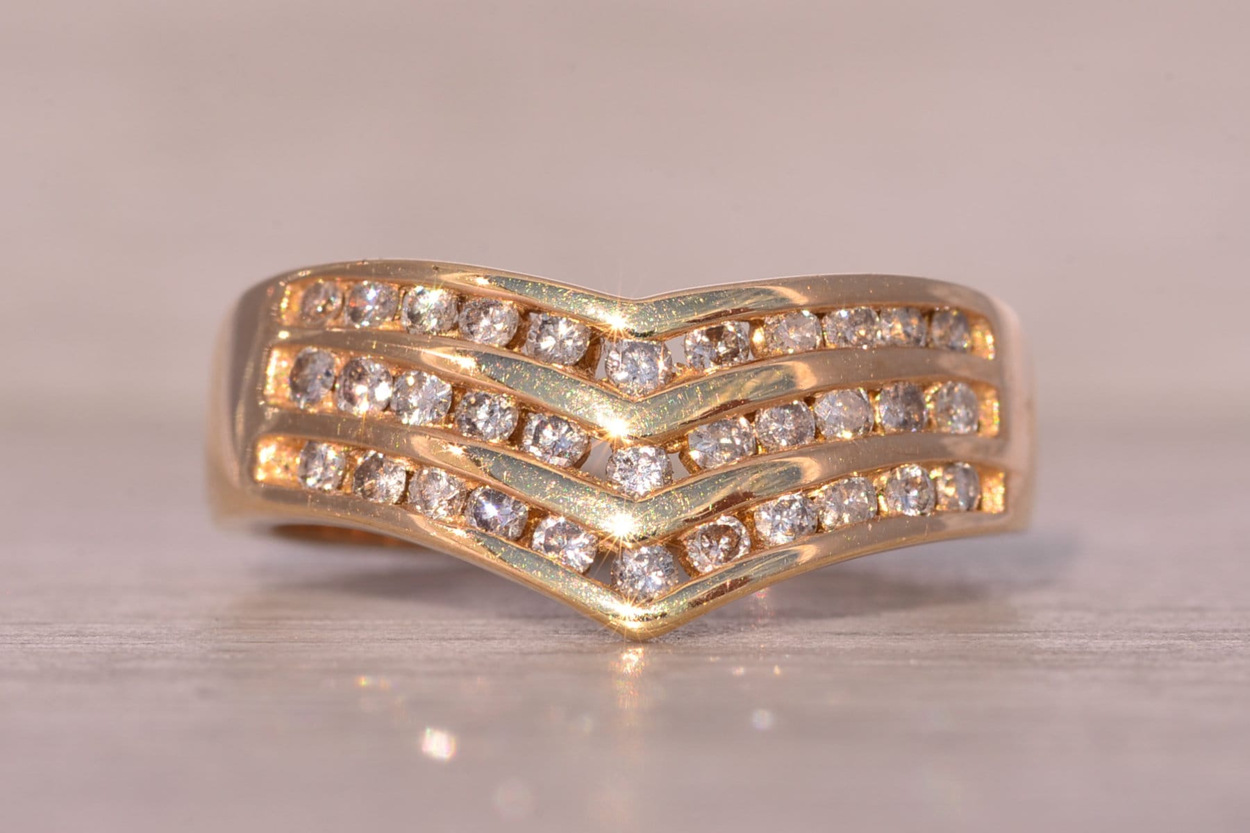 Vintage Channel Set Three Row Chevron Band With Natural Diamonds - Etsy