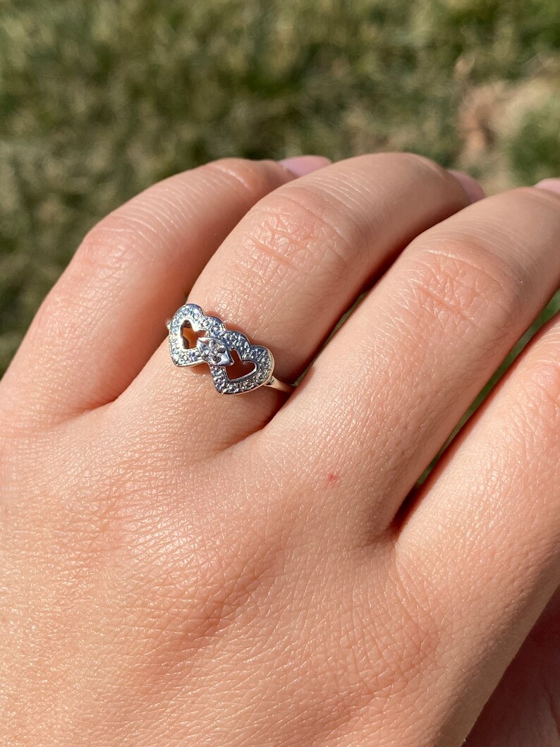 Vintage Starfire Signed Double Heart Ring - Etsy
