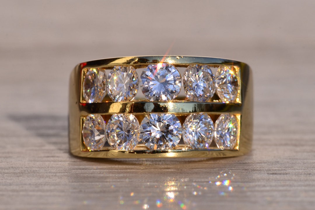 Impressive Diamond Double Row Ring in Yellow Gold - Etsy