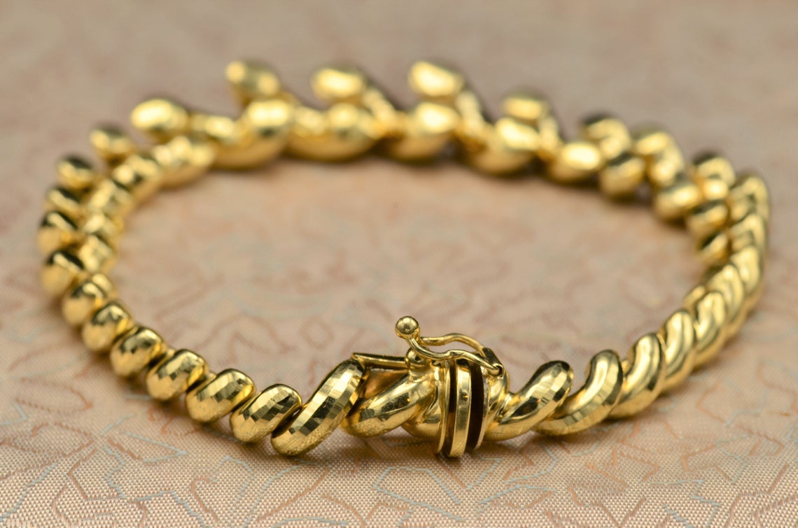 Peruvian Gold Faceted Macaroni Link or San Marco Link Bracelet - Etsy