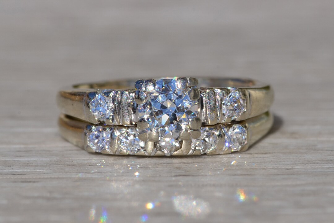 Ladies Vintage 14K White Gold Bridal Ring Set With Diamonds - Etsy