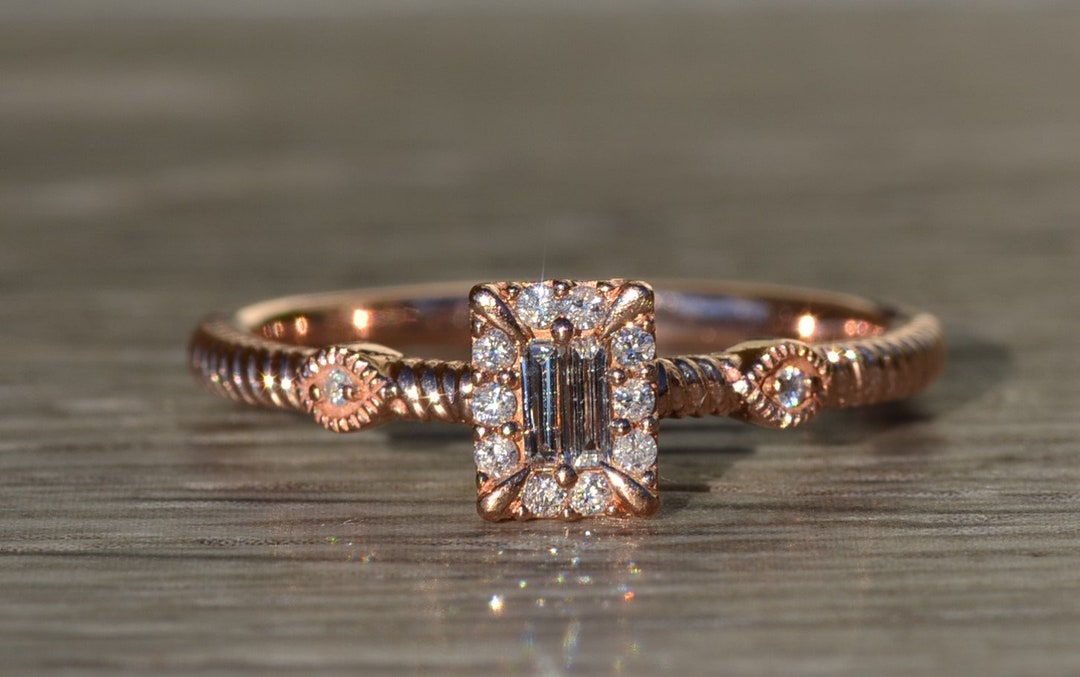 Ladies Modern Rose Gold Engagement Ring Set With Diamonds - Etsy
