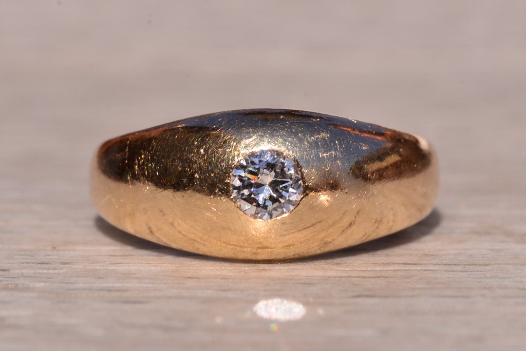 Gentleman's Vintage Gypsy Set Natural Diamond Ring in Yellow Gold - Etsy