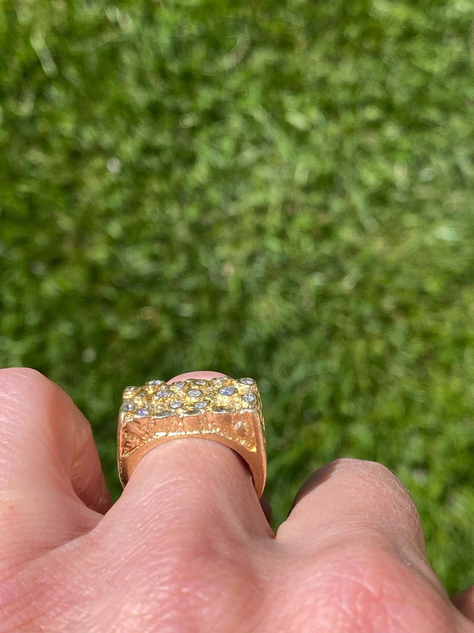 Vintage Yellow Gold Nugget Style Ring With Diamonds - Etsy