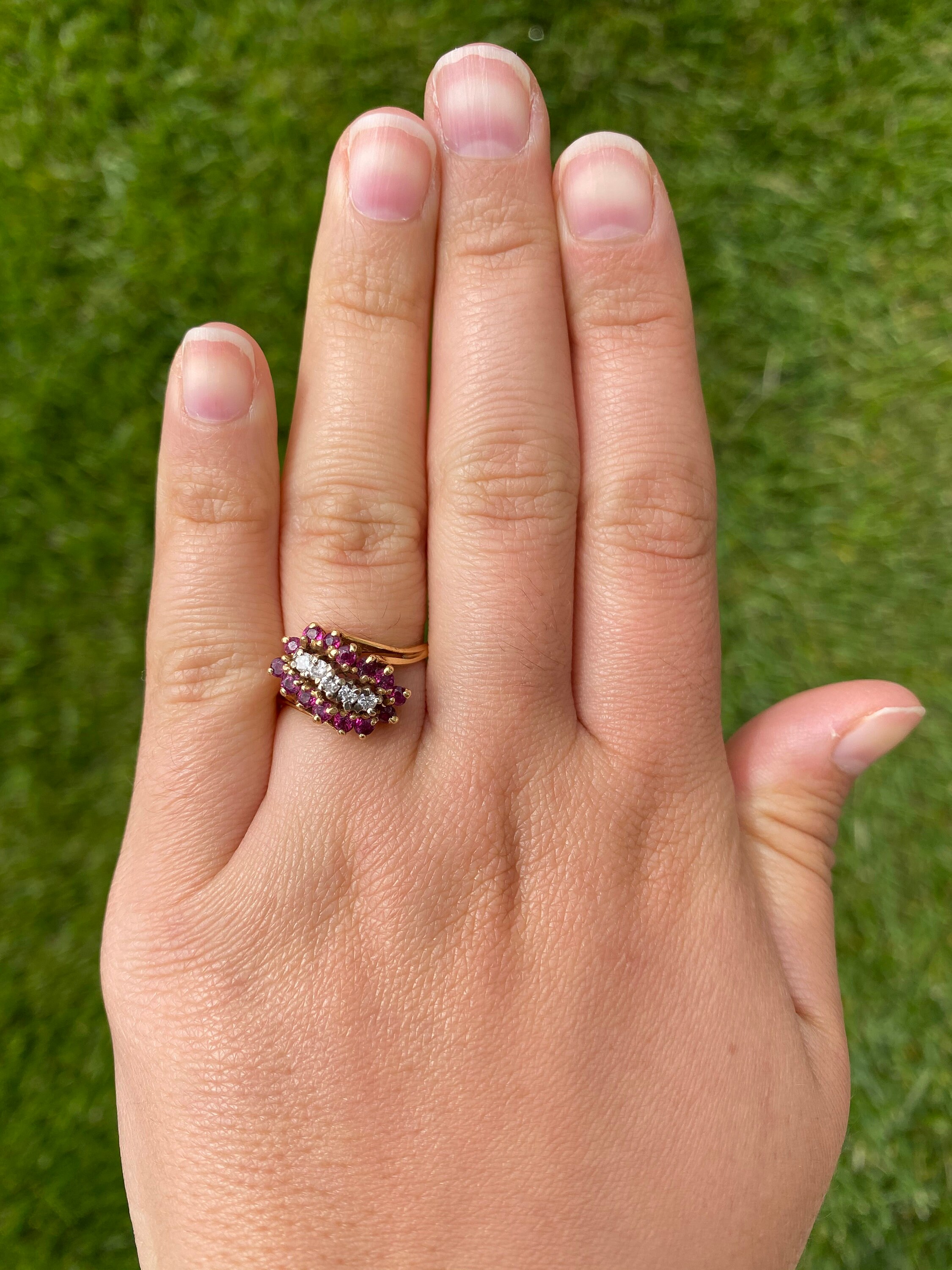 Vintage Ruby and Diamond Cocktail Ring | Etsy