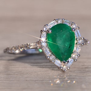 Effy Emerald and Natural Diamond Ring in White Gold - Etsy