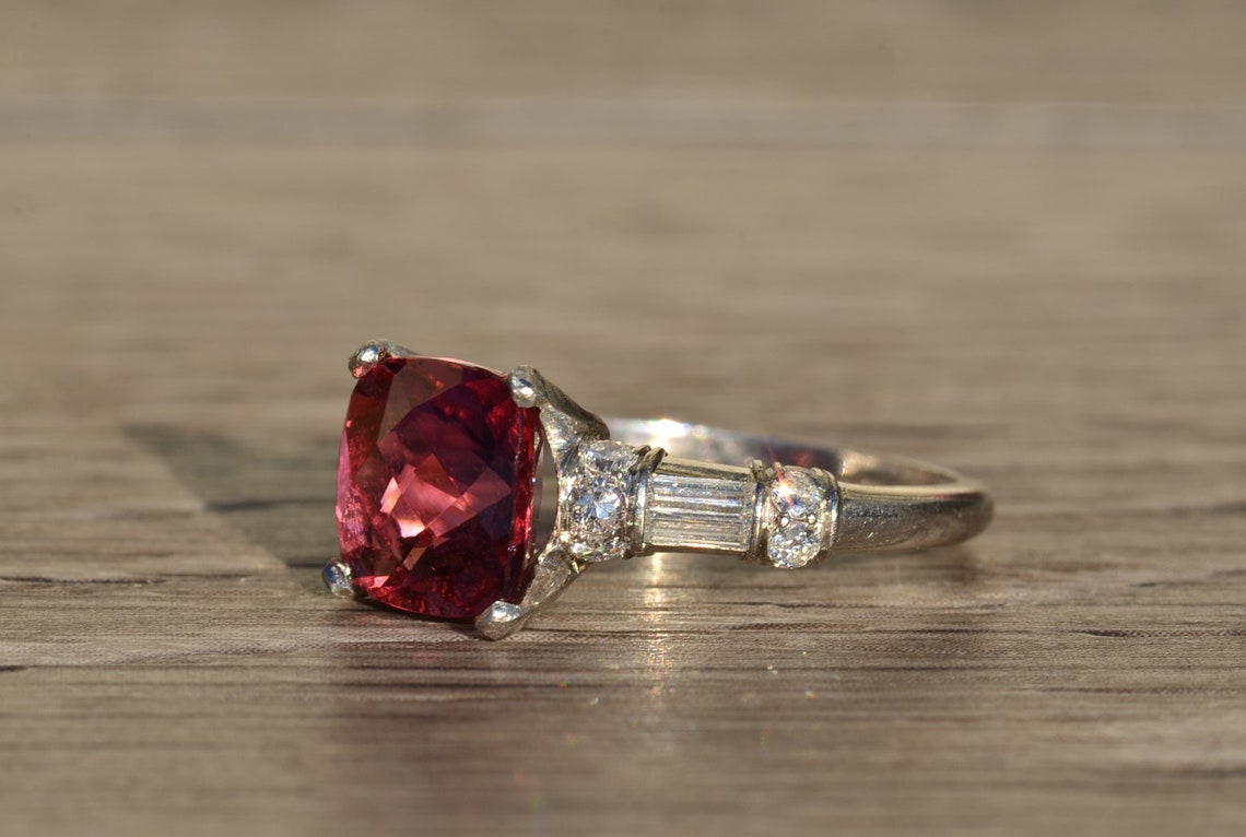 Ladies Vintage Checkerboard Cut Tourmaline and Diamond Ring - Etsy