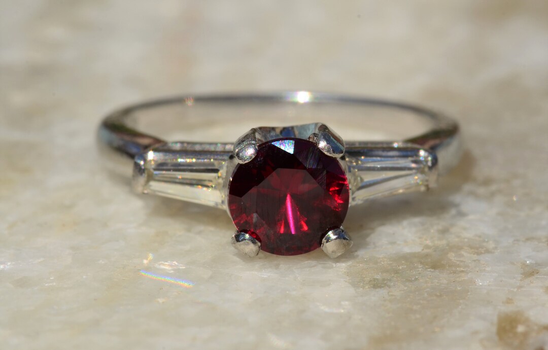 Antique Platinum Ring Set With 1 Carat Laboratory Grown Ruby and ...
