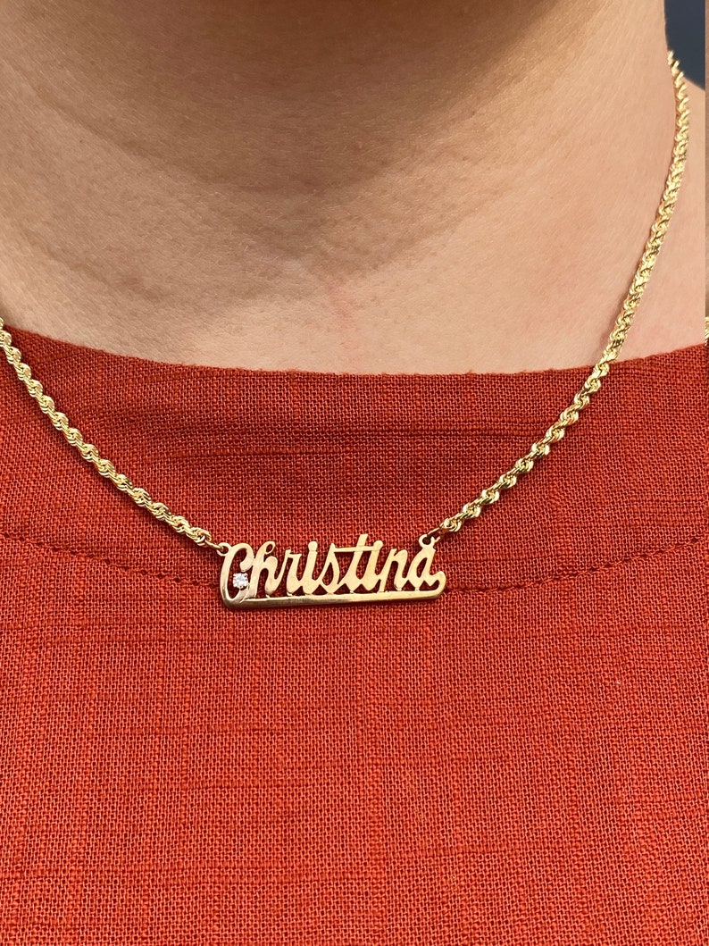 Ladies Custom Cut Christina Name Necklace With Diamond - Etsy