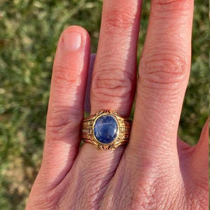 Men's Signed 18K Yellow Gold Cocktail Ring Set With Star Sapphire - Etsy