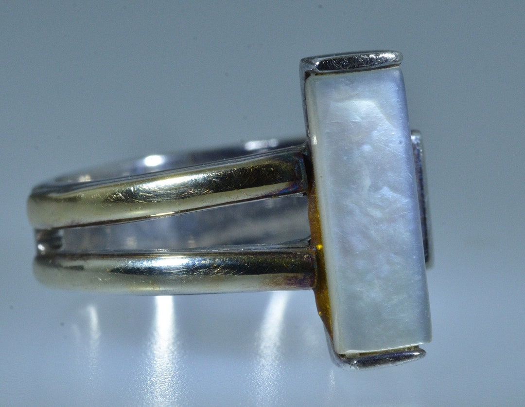 Signed Jeffrey Levin Mother of Pearl Ring in Sterling Silver and 18 ...