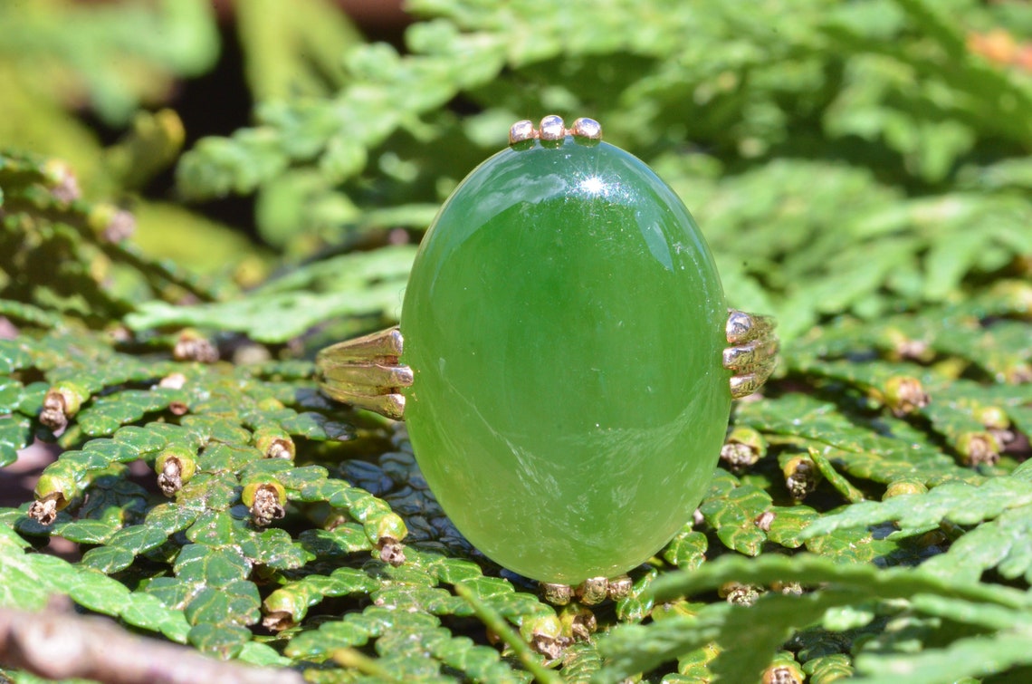 Vintage Signed Jade Ring in Yellow Gold | Etsy