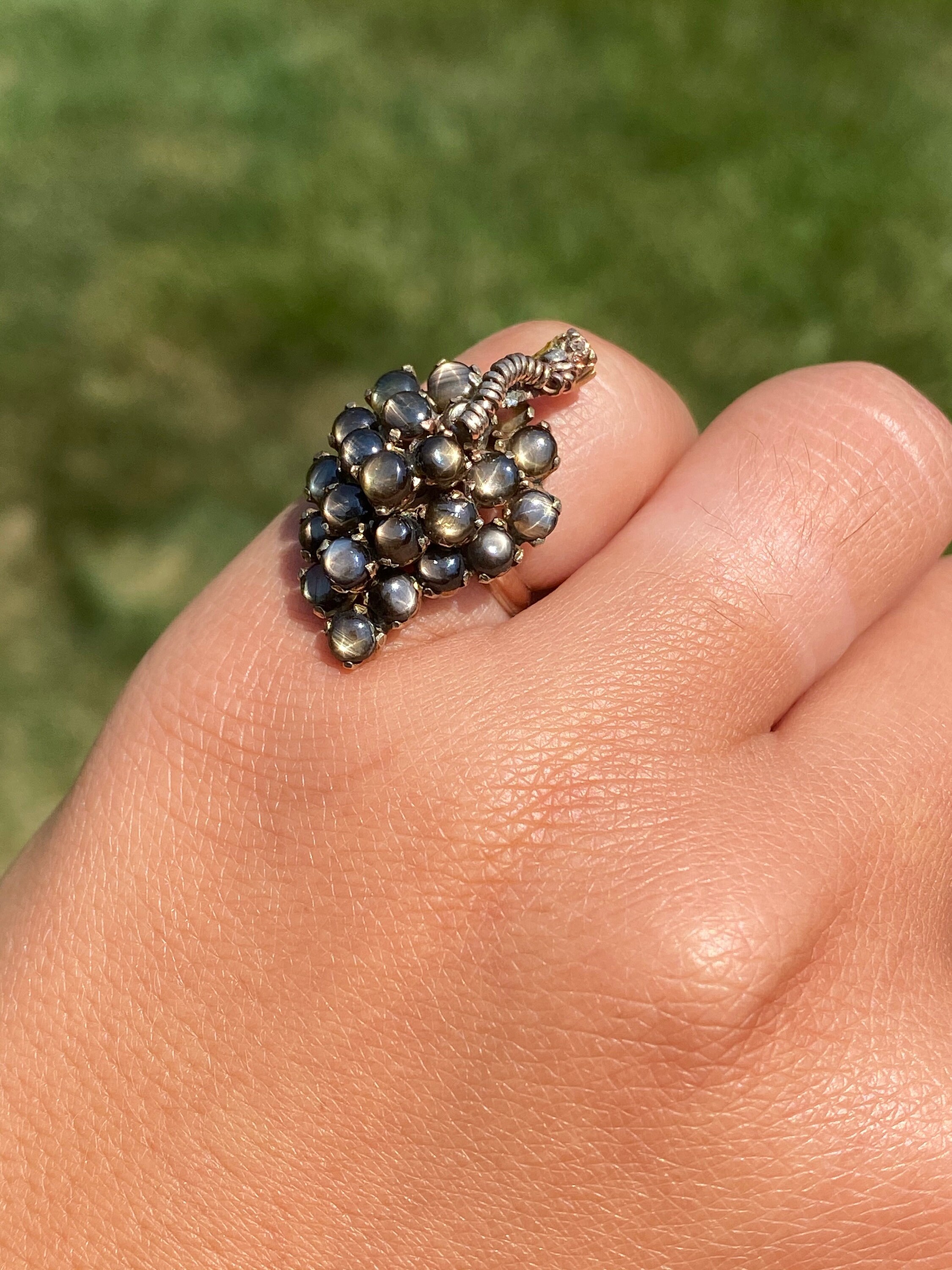 Victorian Rose Gold Grape Ring With Black Star Sapphires - Etsy