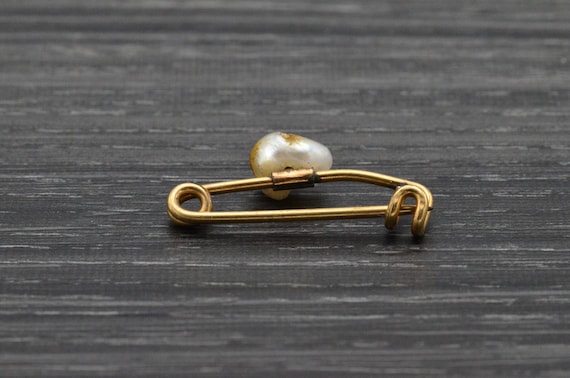 Antique Natural Pearl Safety Pin or Diaper Pin - Gem
