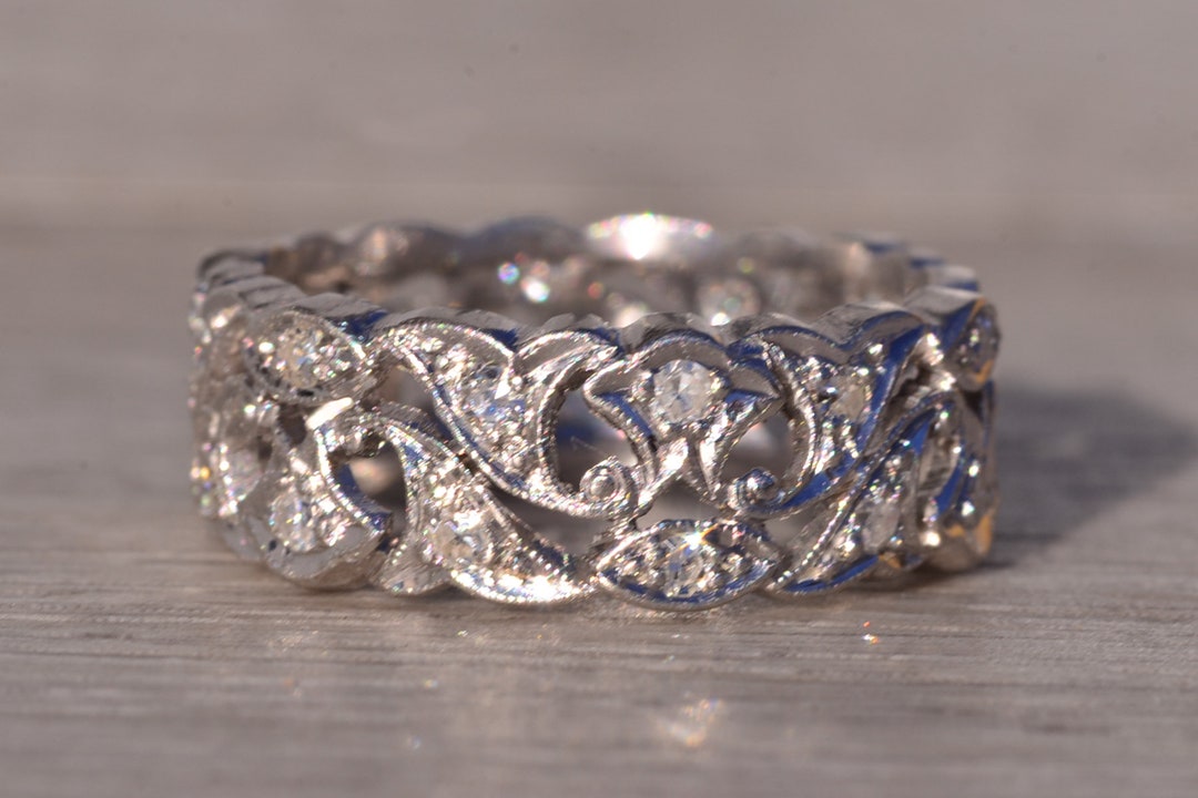 Antique Filigree Natural Diamond Band in Platinum - Etsy
