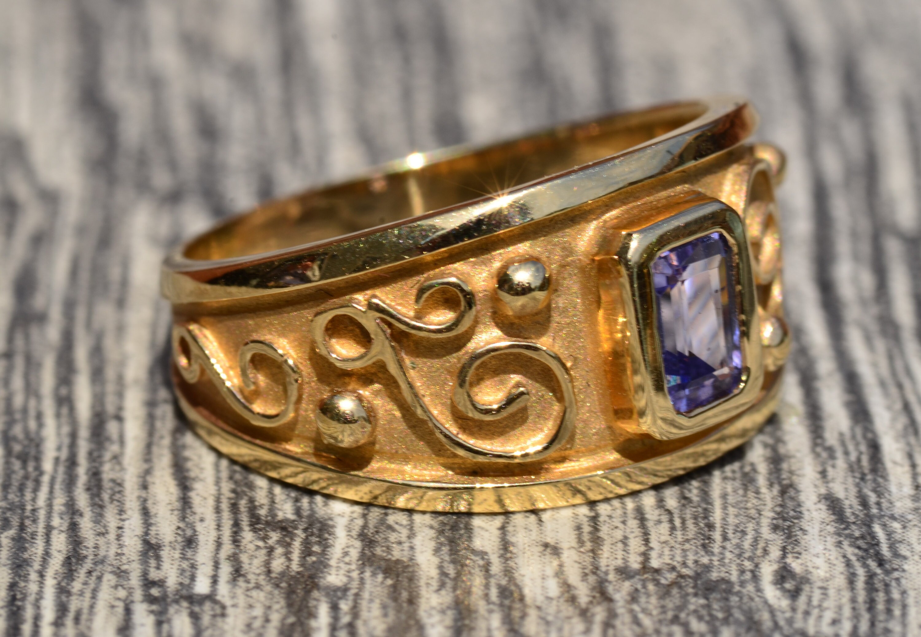 Vintage Etruscan Style Ring With Emerald Cut Tanzanite - Etsy