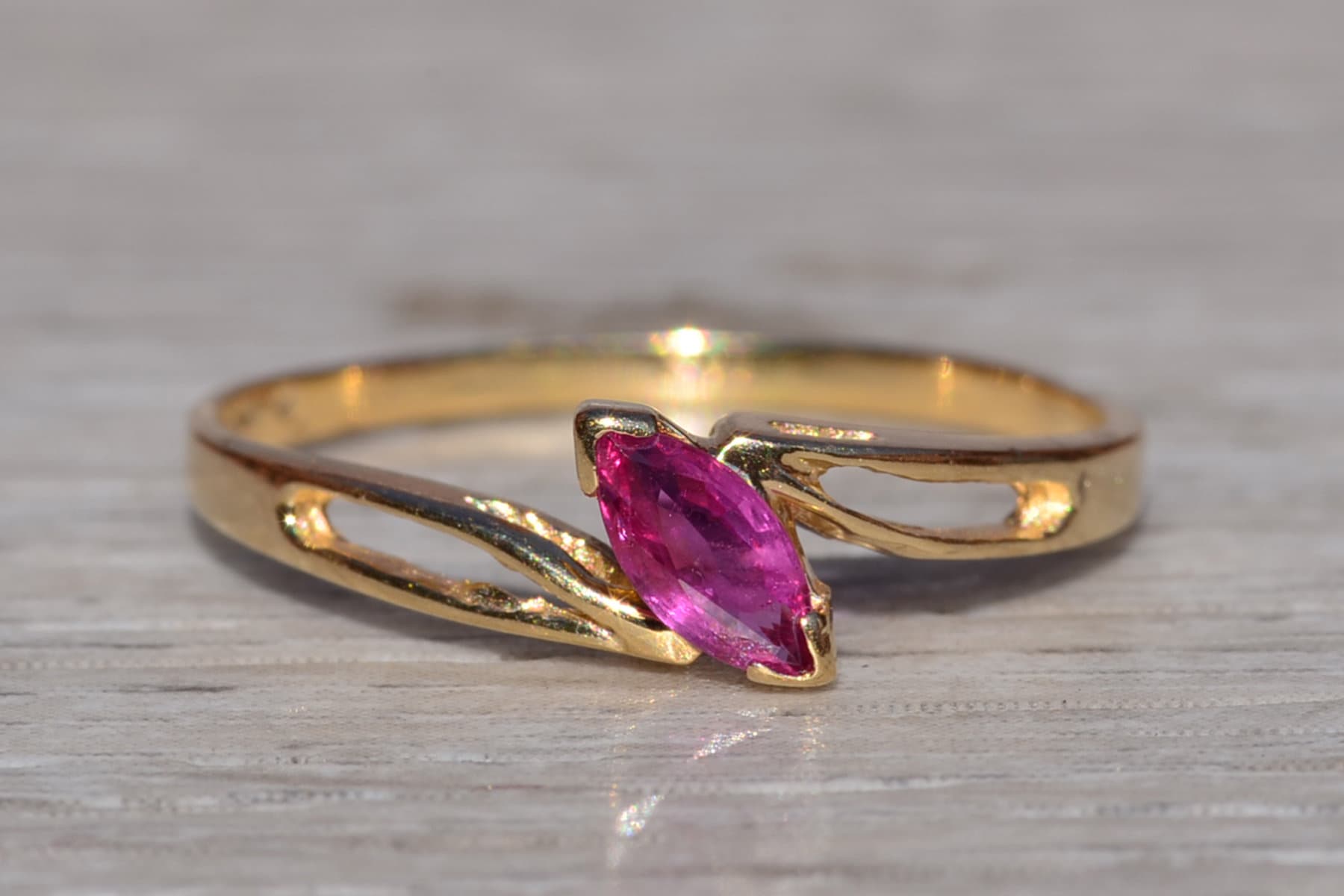 Ladies 14K Yellow Gold Ruby Bypass Style Ring - Etsy