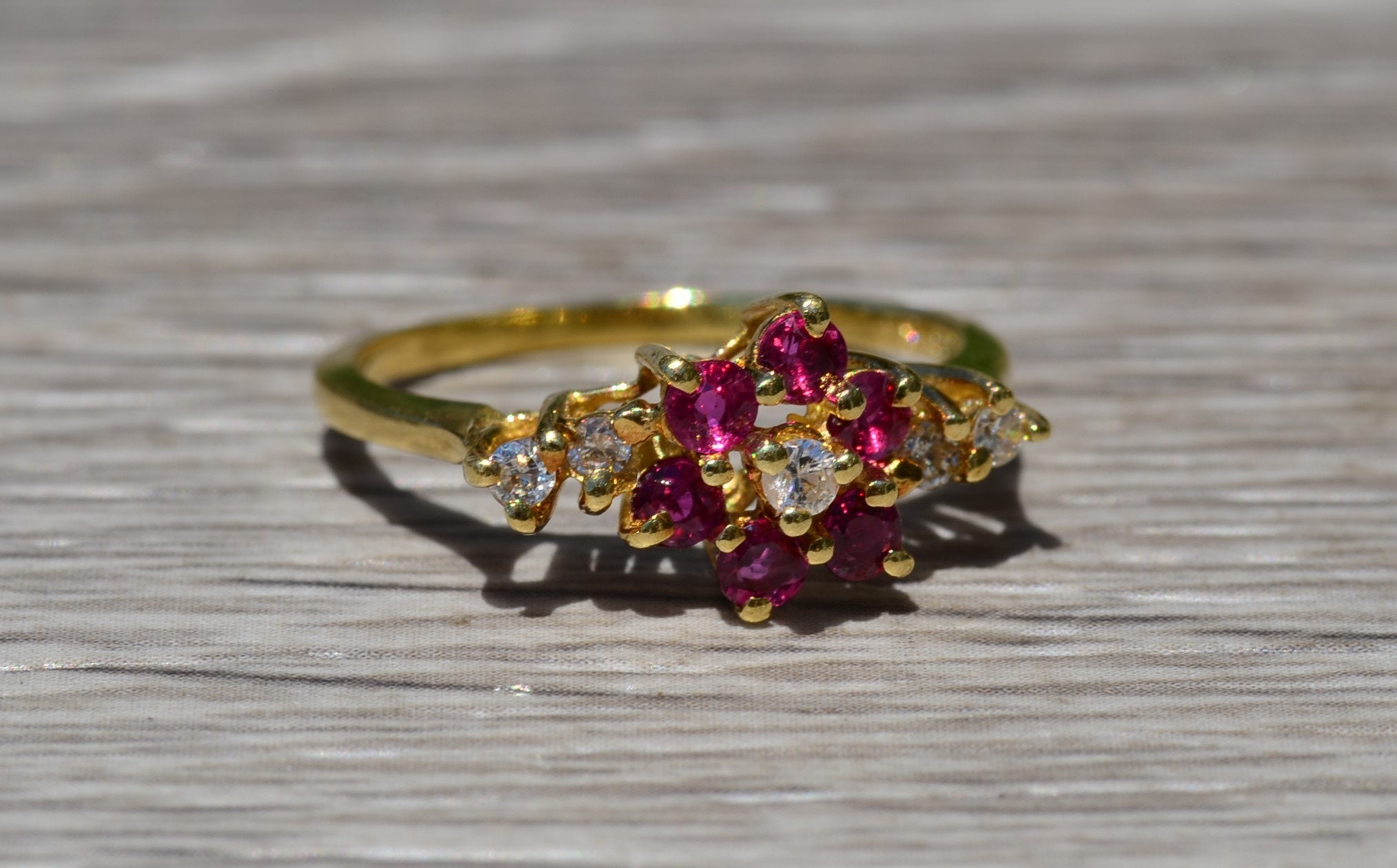 Ladies 18K Gold Cocktail Ring set with Rubies and Diamonds | Etsy