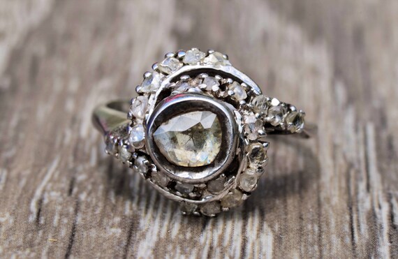 Antique Rose Cut Diamond Ring in White Gold | Etsy