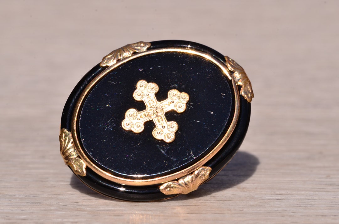Large Gold Filled and Black Onyx Symbol of Faith Brooch - Etsy
