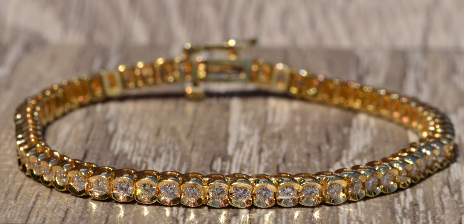 14 Karat Yellow Gold Half Bezel Set Diamond Tennis Bracelet Etsy