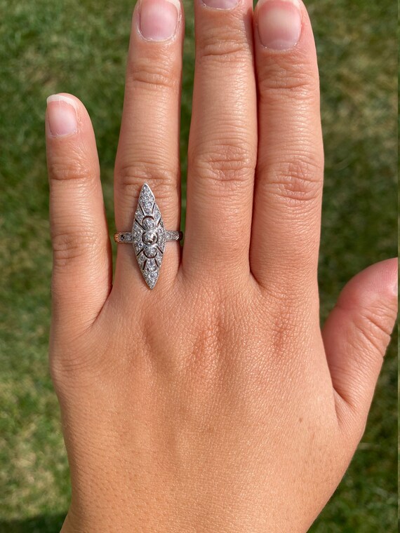 Antique Edwardian Navette Ring set with Diamonds - Gem
