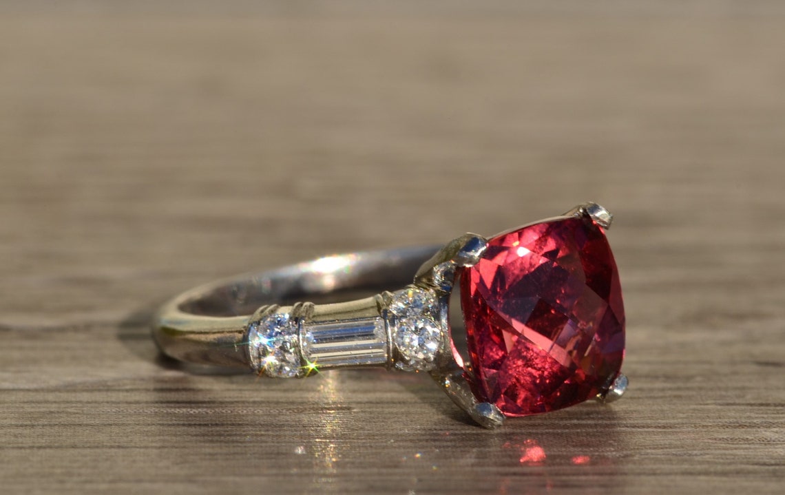 Ladies Vintage Checkerboard Cut Tourmaline and Diamond Ring - Etsy