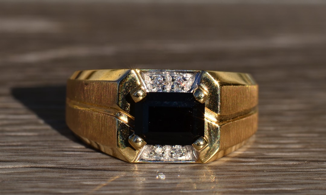 Men's 14K Onyx and Diamond Cocktail Ring - Etsy