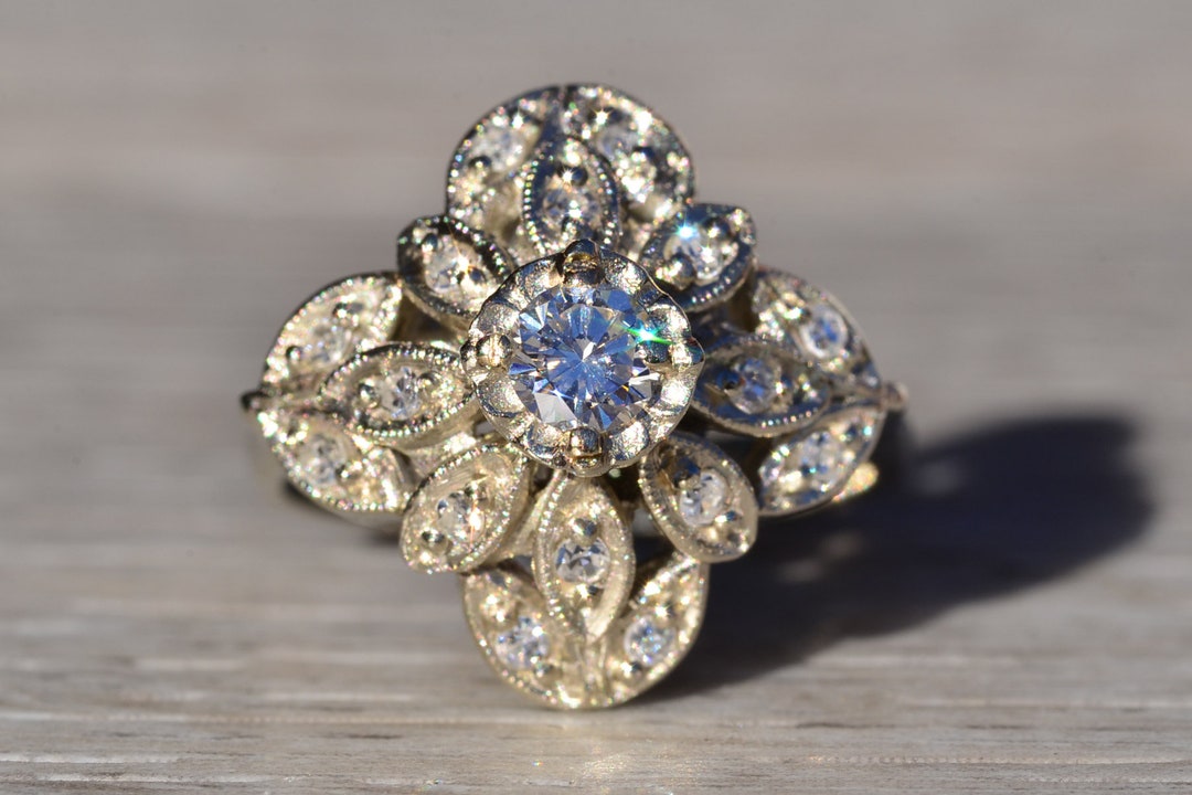 Ladies Antique 14K White Gold Diamond Princess Ring - Etsy