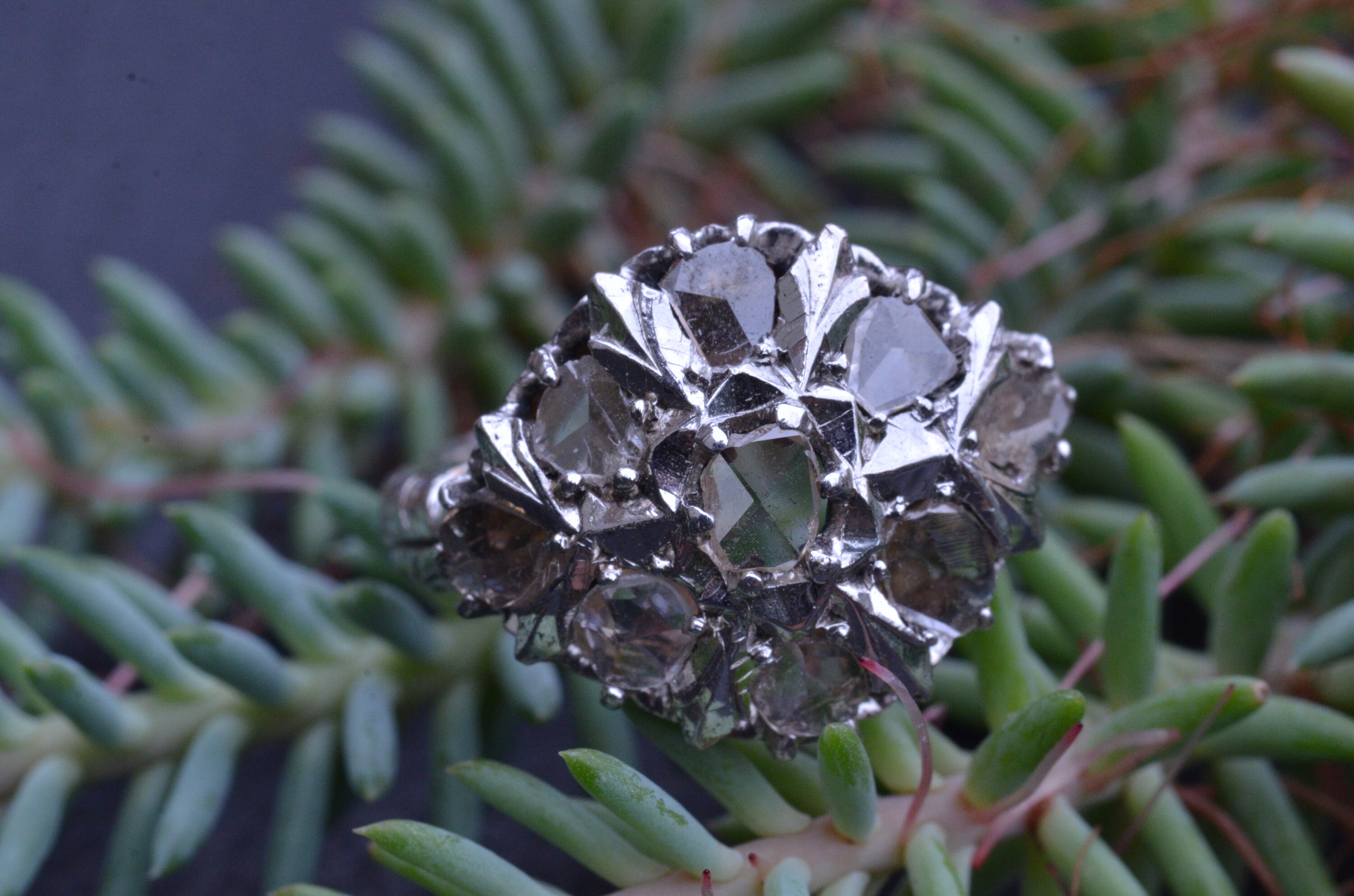 Antique Rose Cut Diamond Ring in White Gold | Etsy