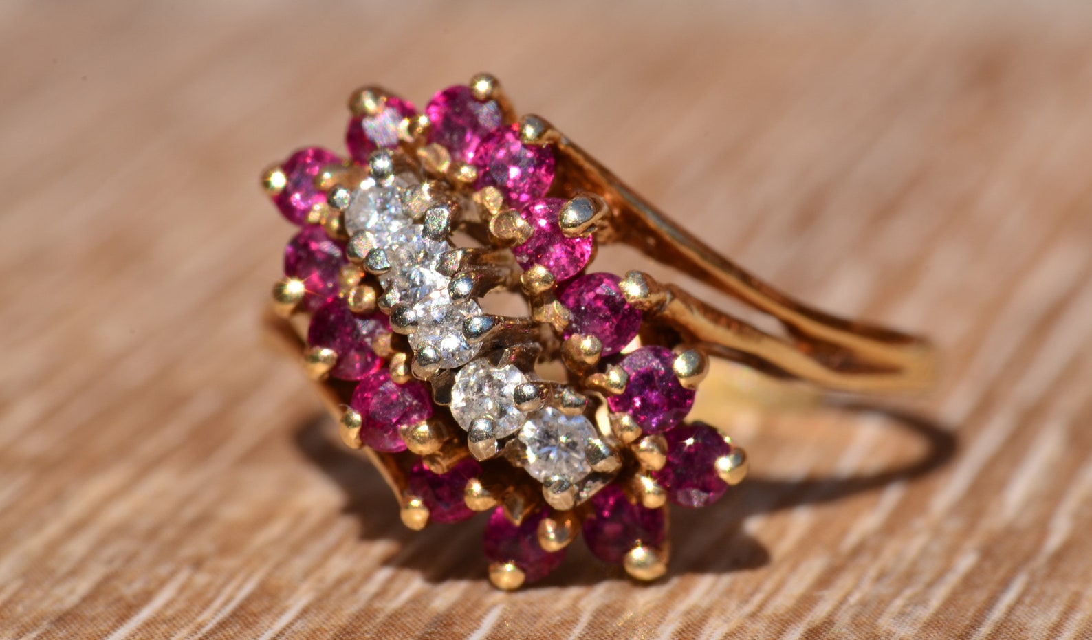 Vintage Ruby and Diamond Cocktail Ring | Etsy