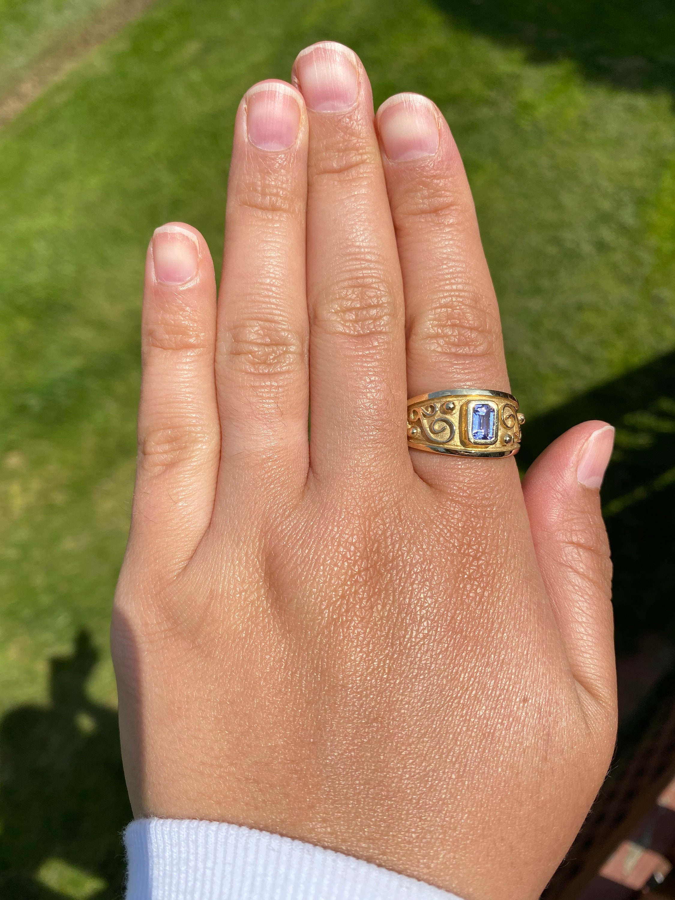 Vintage Etruscan Style Ring With Emerald Cut Tanzanite - Etsy