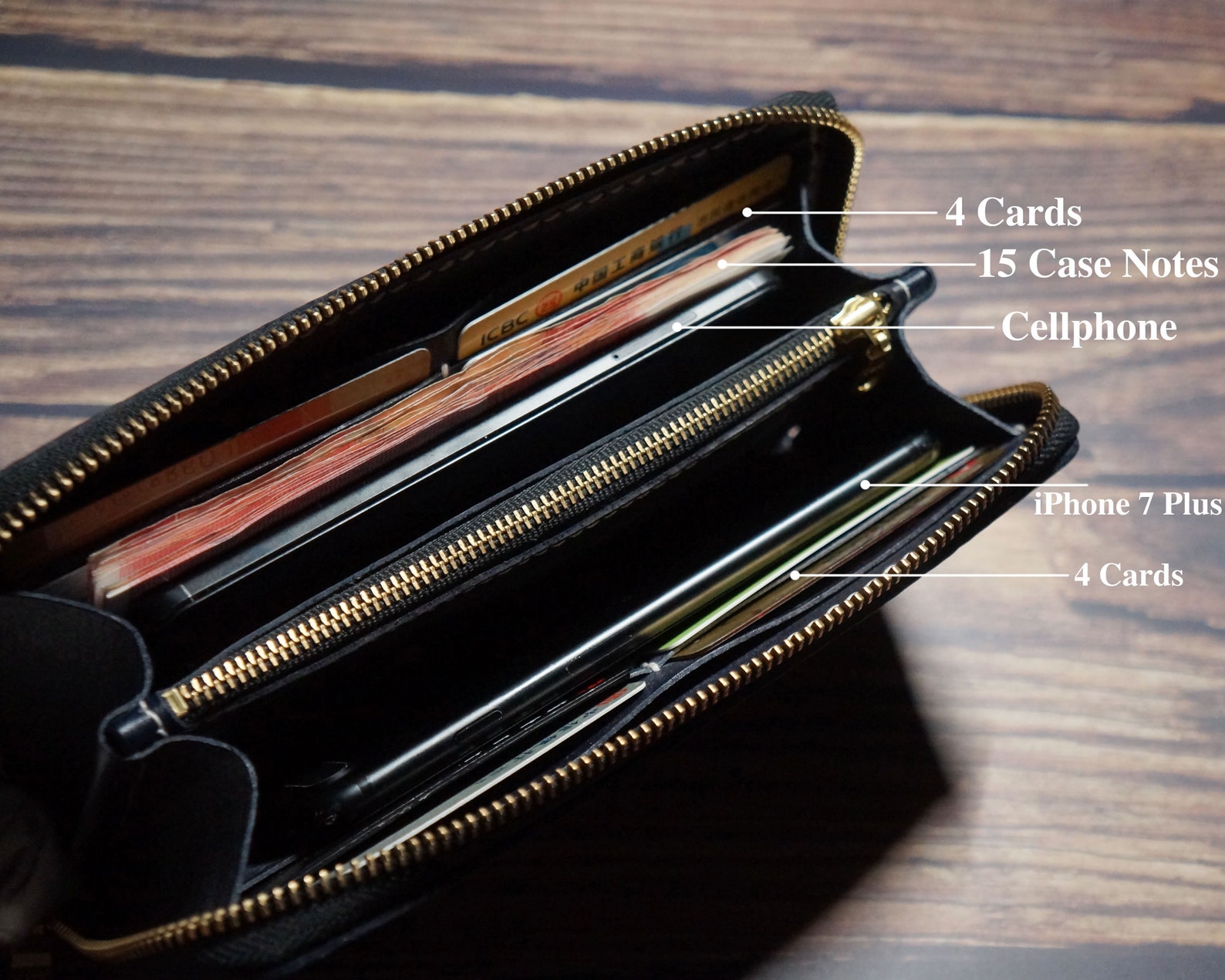 Leather Long Wallet Clutch Zipper Card Wallet Phone Wallet Handmade ...