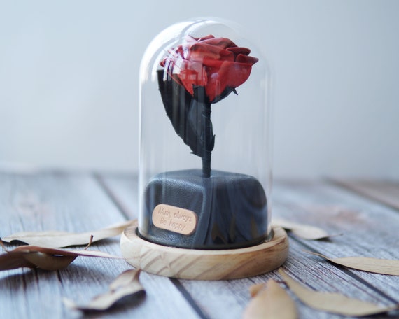 Leather Forever Rose in Glass Dome Preserved Flower Box - Etsy