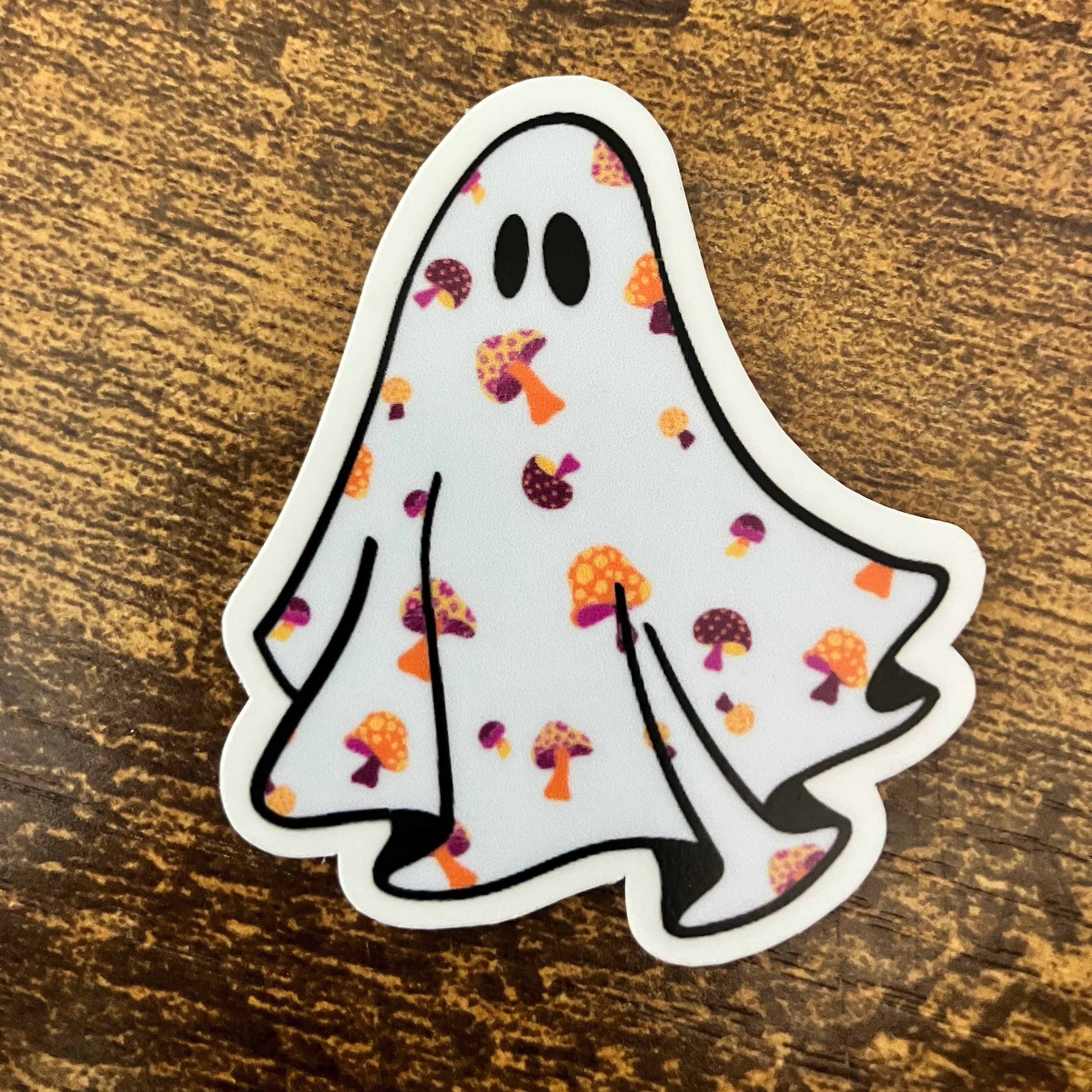 Cute Faint Blue Ghost Sticker With Fall Mushroom Pattern - Waterproof ...