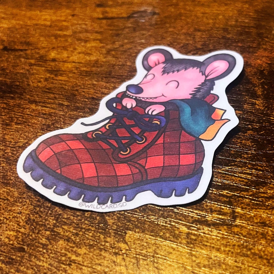Fall Opossum Hiking Boot Sticker • Cozy Autumn Animal Vinyl Sticker ...
