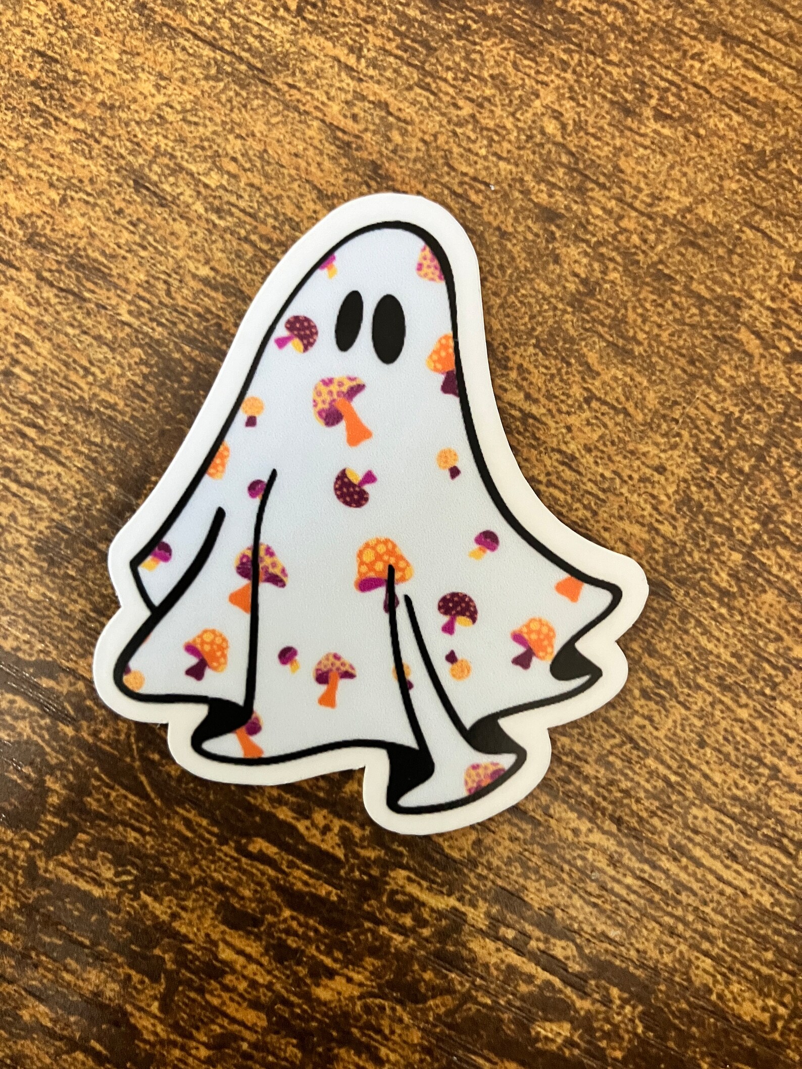 Cute Faint Blue Ghost Sticker With Fall Mushroom Pattern - Waterproof ...