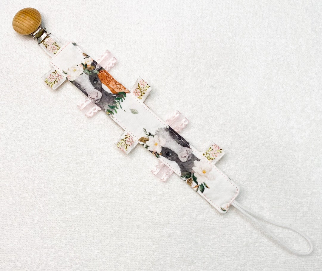 Baby Sensory Pacifier Clip Cows and Flowers, Baby Farm Animals, Infant ...