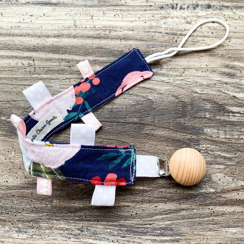 Baby Sensory Pacifier Clip Pink and Navy Blue Spring Floral - Etsy