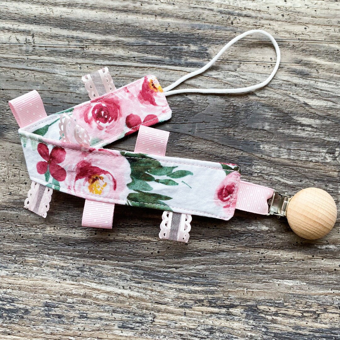 Baby Sensory Pacifier Clip Pink Floral Roses, Baby Girl Pink Pacifier ...